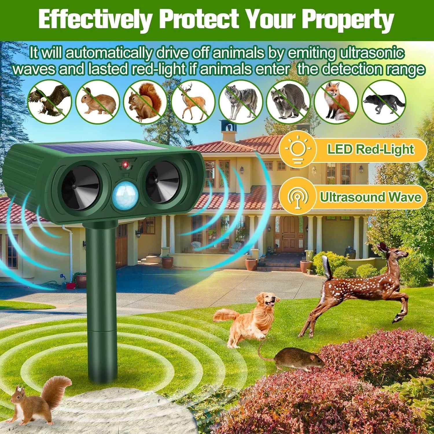 Outdoor Solar Powered Ultrasonic Animal Repeller – shoponlygo
